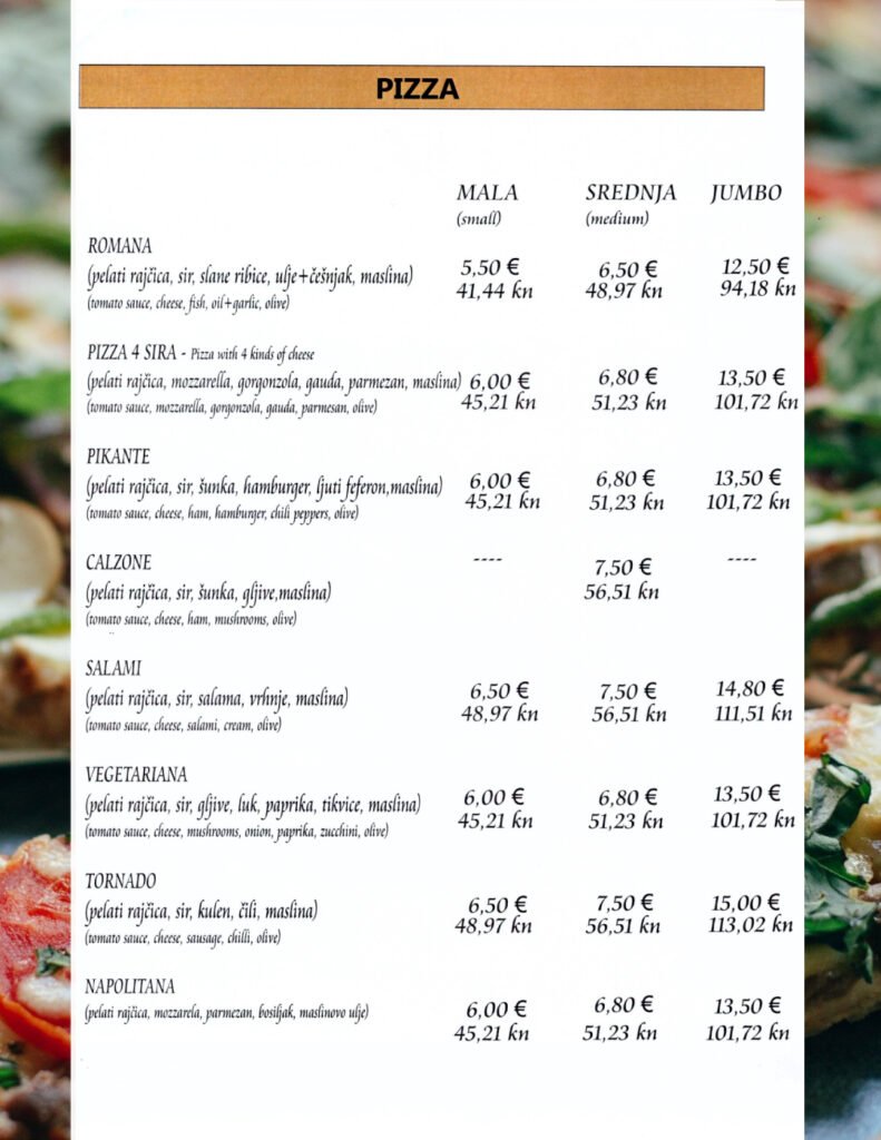 MENU | Pizzeria Bonino